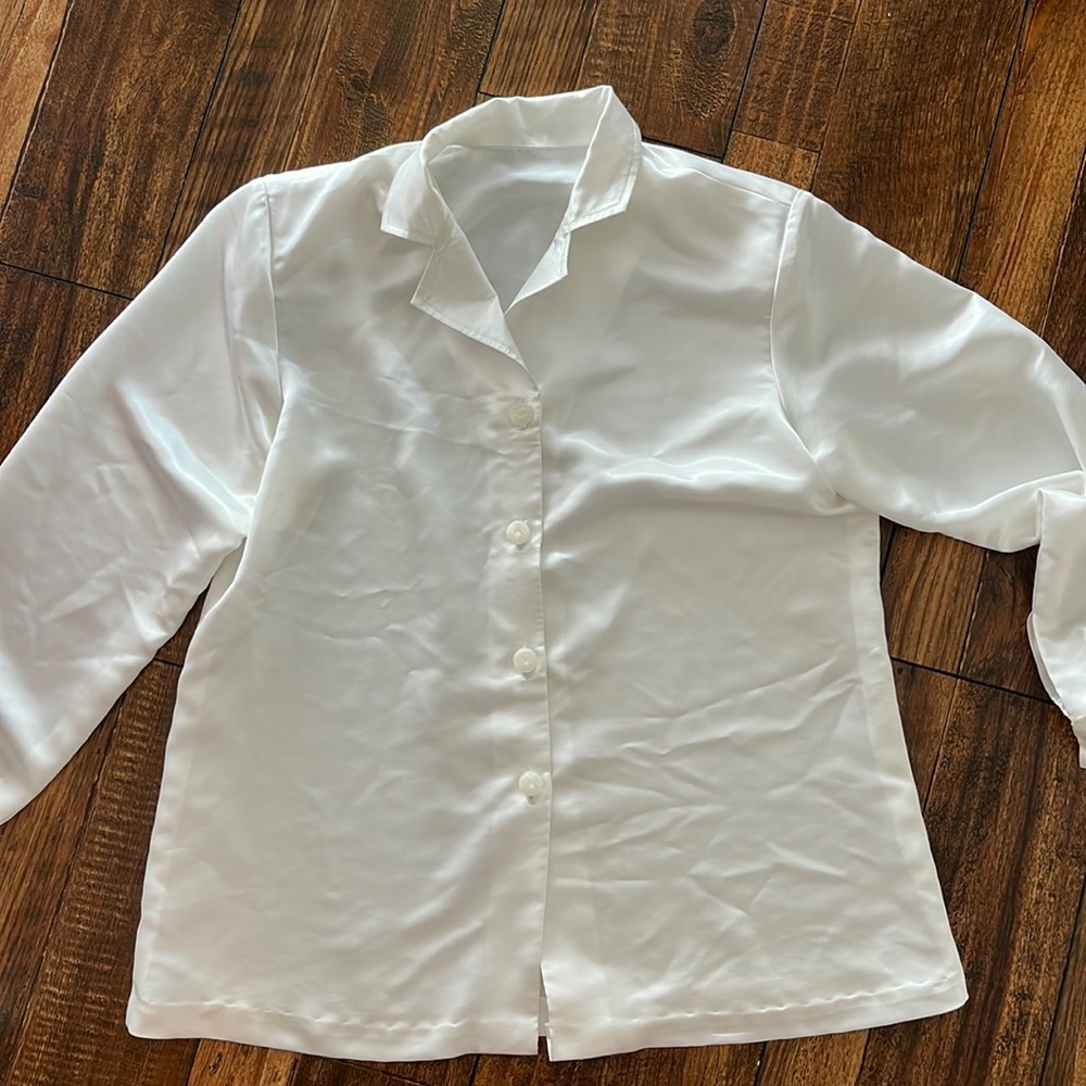 Vintage Satin Bright White Button Down - Gem